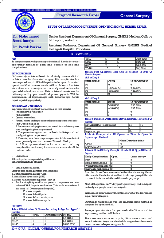 (PDF) Study of Laparoscopic Versus Open Incisional Hernia Repair