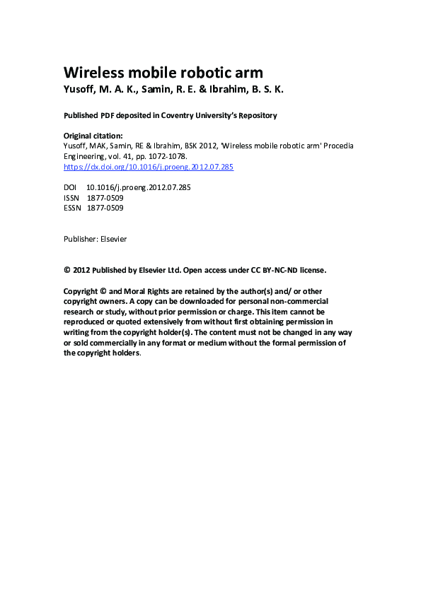 (PDF) Wireless Mobile Robotic Arm
