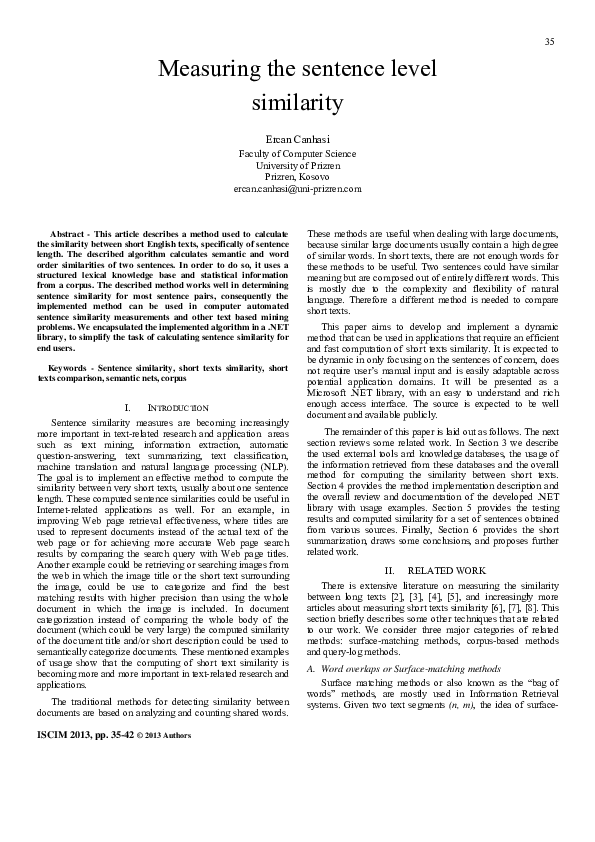 (PDF) Measuring the sentence level similarity