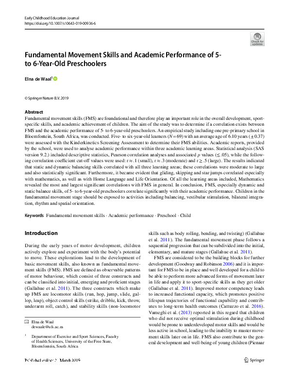(PDF) Fundamental Movement Skills and Academic Performance of 5- to 6 ...