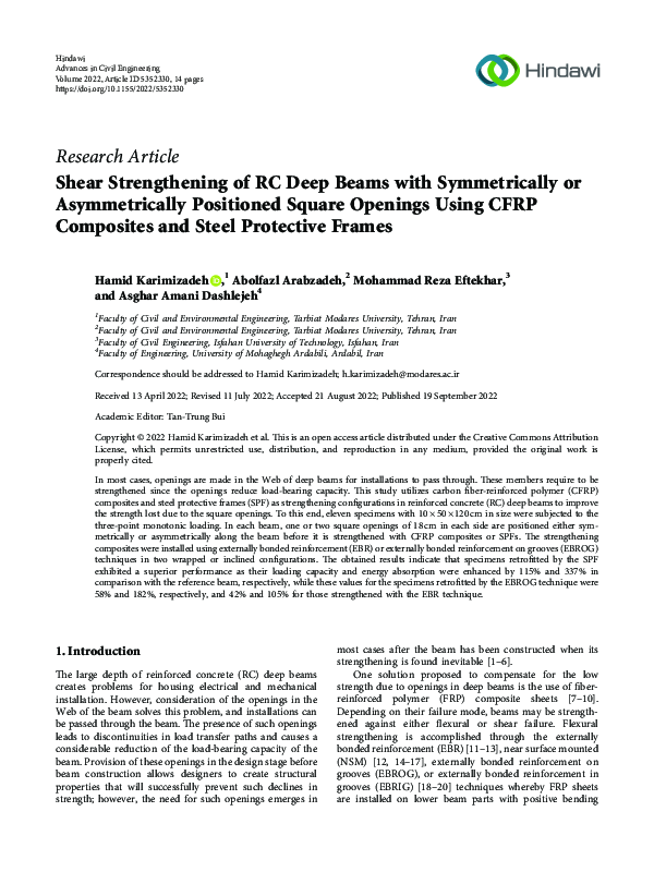 (PDF) Shear Strengthening of RC Deep Beams with Symmetrically or Asymmetrically Positioned ...