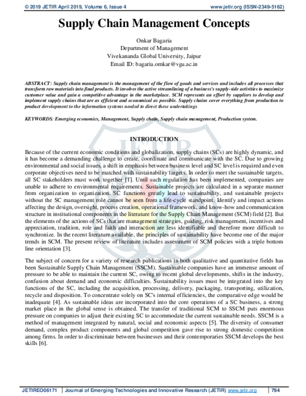 (PDF) Supply Chain Management Concepts