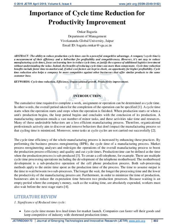(PDF) Importance of Cycle time Reduction for Productivity Improvement