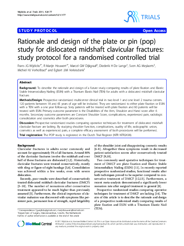 (PDF) Rationale and design of the plate or pin (pop) study for dislocated midshaft clavicular ...