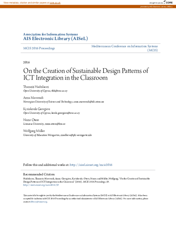 (PDF) On the Creation of Sustainable Design Patterns of ICT Integration ...
