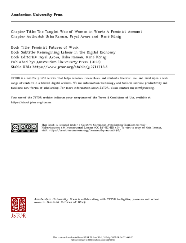 (PDF) The Tangled Web of Women in Work: A Feminist Account