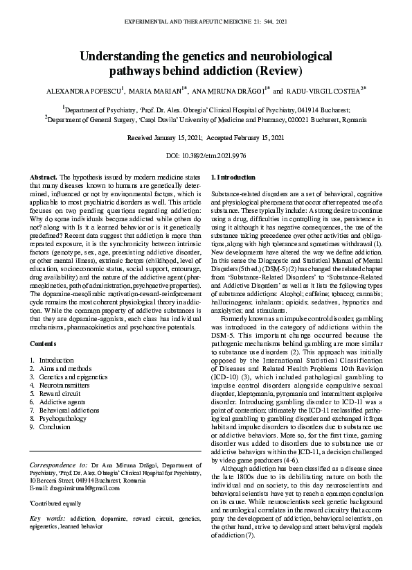 (PDF) Understanding the genetics and neurobiological pathways behind ...