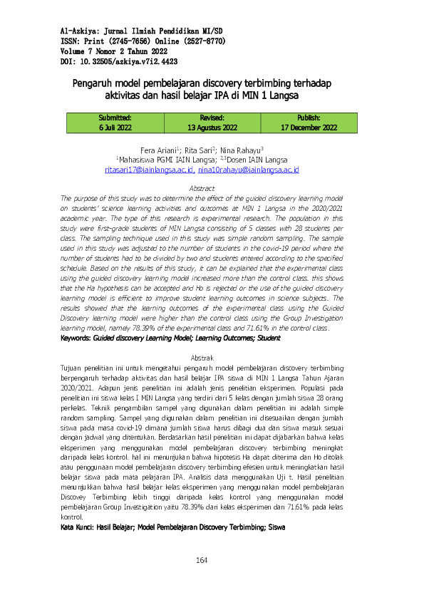 (PDF) Pengaruh model pembelajaran discovery terbimbing terhadap aktivitas dan hasil belajar IPA ...