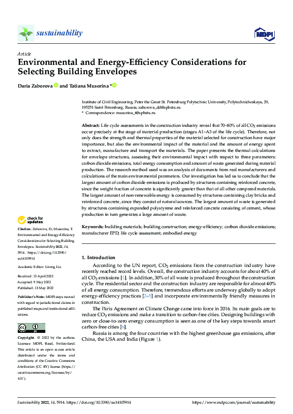 (PDF) Environmental and Energy-Efficiency Considerations for Selecting ...