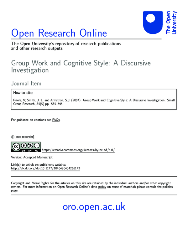 (PDF) Group Work and Cognitive Style