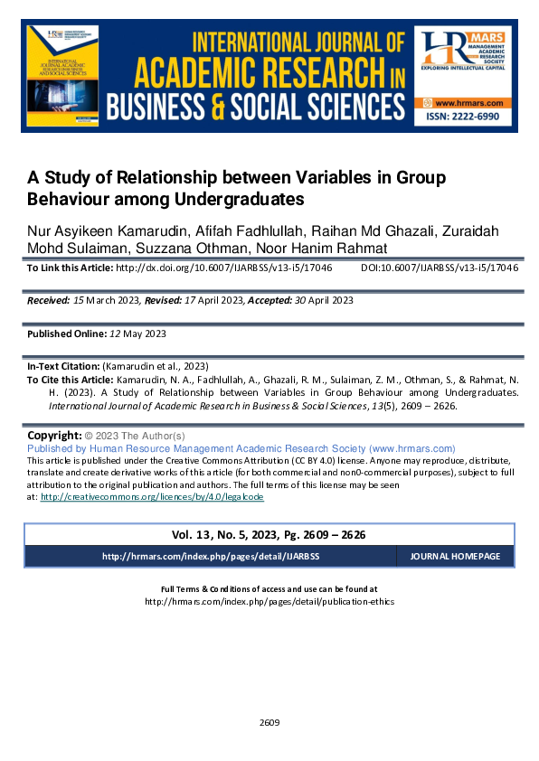 (PDF) A Study of Relationship between Variables in Group Behaviour ...