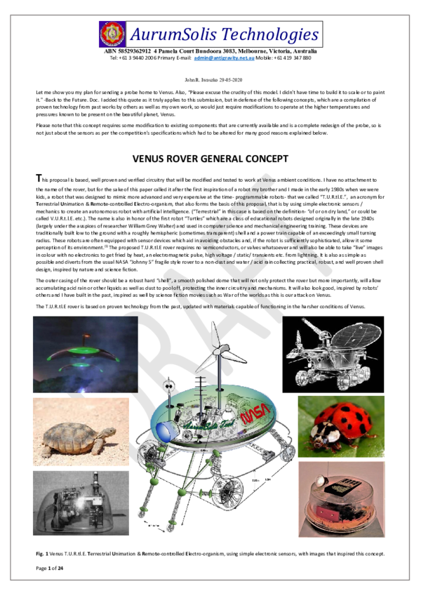(PDF) NASA's VENUS ROVER CHALLENGE ENTRY | John R Iwaszko - Academia.edu