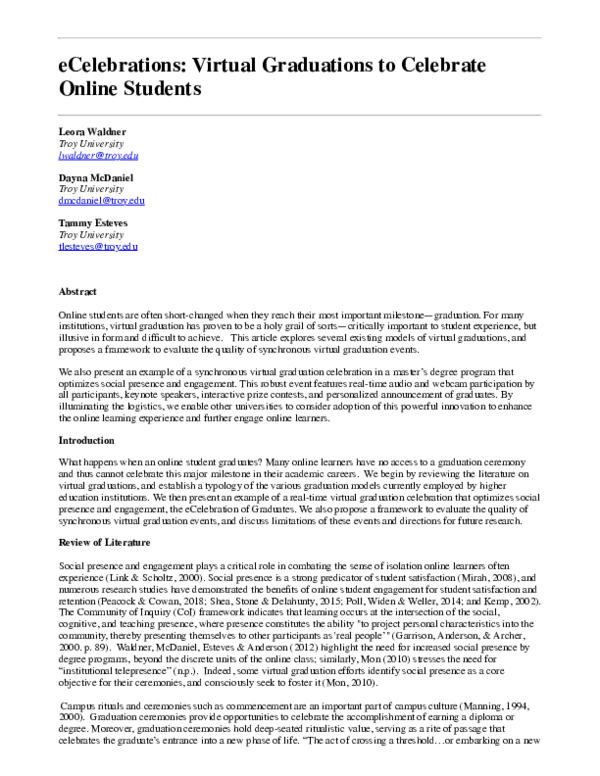 (PDF) eCelebrations: Virtual Graduations to Celebrate Online Students