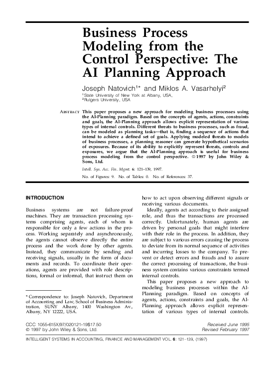 (PDF) Business Process Modeling from the Control Perspective: The AI Planning Approach