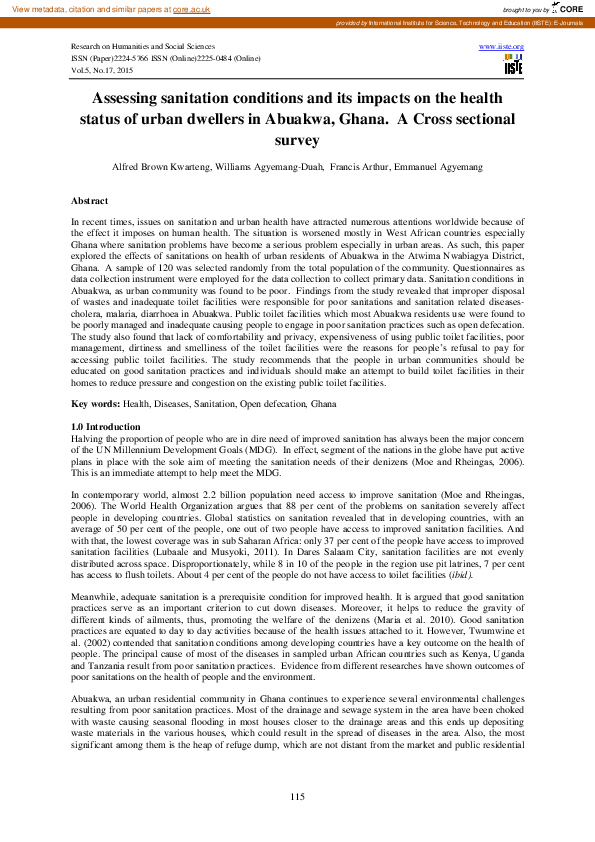 (PDF) Assessing sanitation conditions and its impacts on the health ...