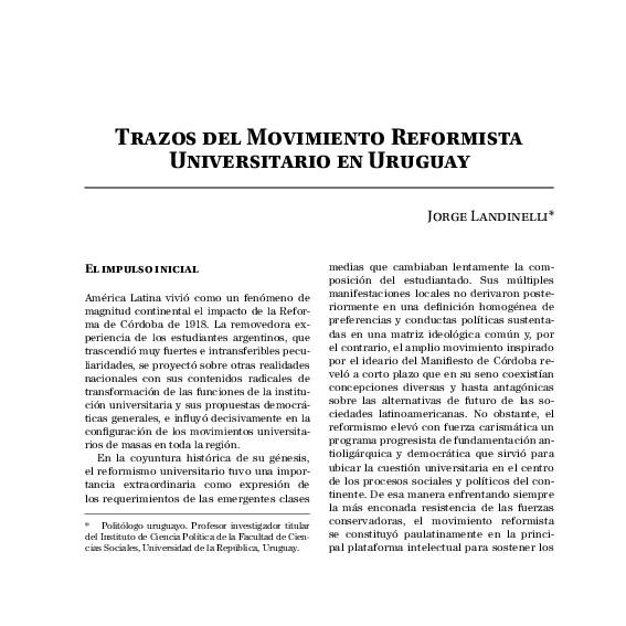(PDF) Trazos del Movimiento Reformista Universitario en Uruguay