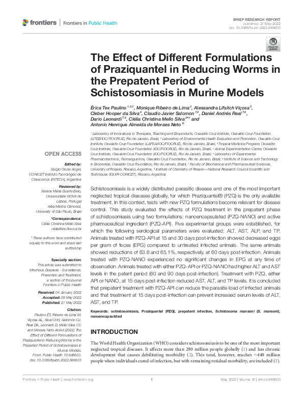 (PDF) The Effect of Different Formulations of Praziquantel in Reducing ...