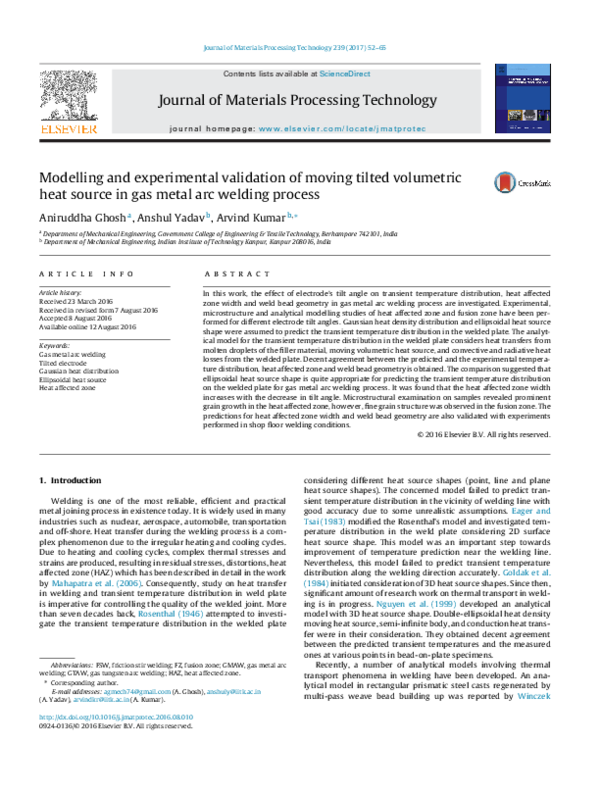 (PDF) Modelling and experimental validation of moving tilted volumetric heat source in gas metal ...