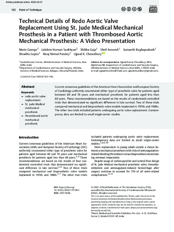 (PDF) Technical Details of Redo Aortic Valve Replacement using St. Jude Medical Mechanical ...