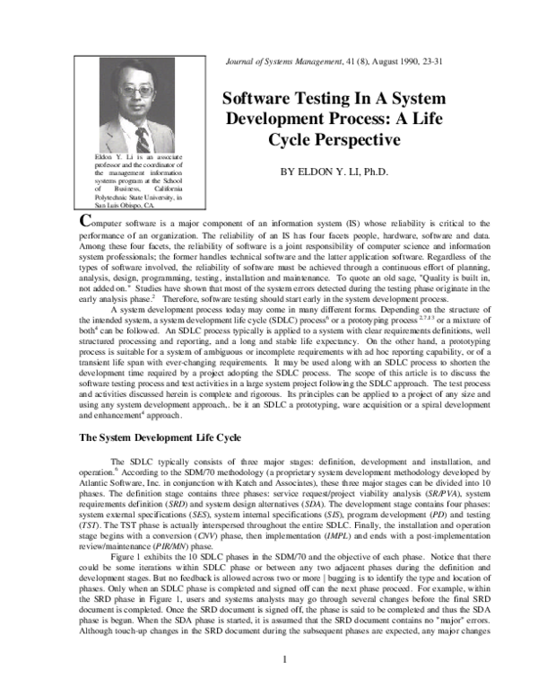 (PDF) Software testing in a system development process: A life cycle ...