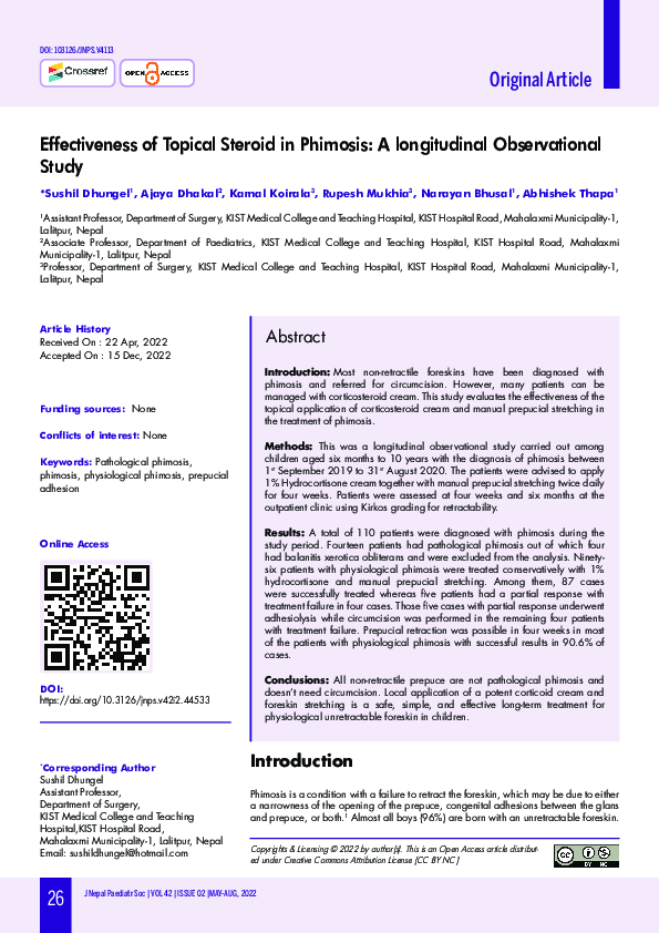 (PDF) Effectiveness of Topical Steroid in Phimosis: A longitudinal ...