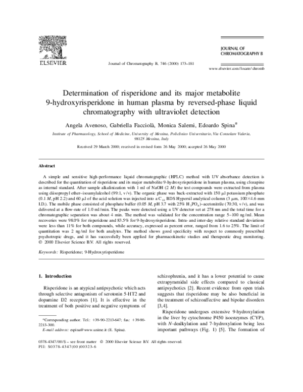 (PDF) Determination of risperidone and its major metabolite 9-hydroxyrisperidone in human plasma ...