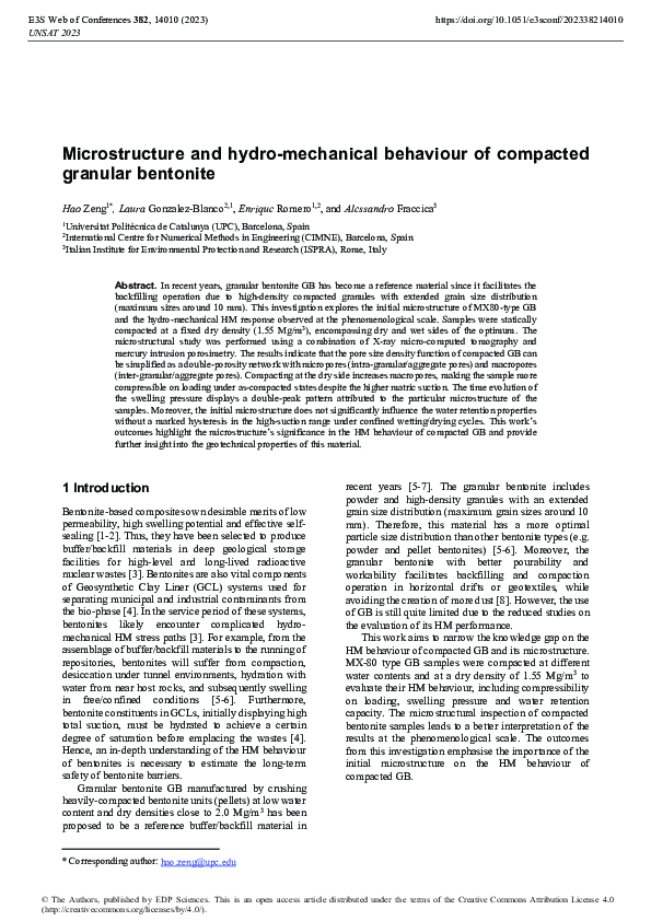 (PDF) Microstructure and hydro-mechanical behaviour of compacted granular bentonite