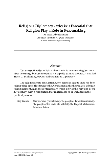 (DOC) Religious Diplomacy - why is it Essential that Religion Play a ...