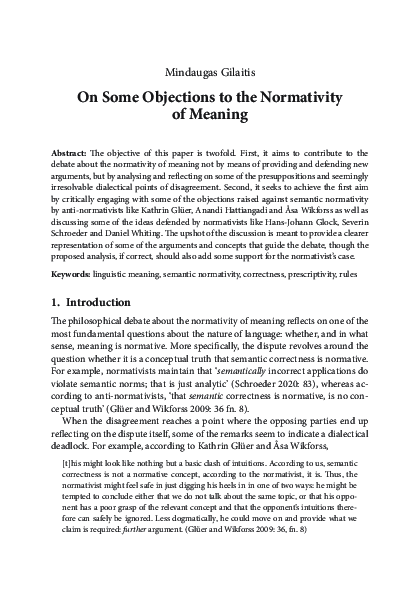 (PDF) On Some Objections to the Normativity of Meaning