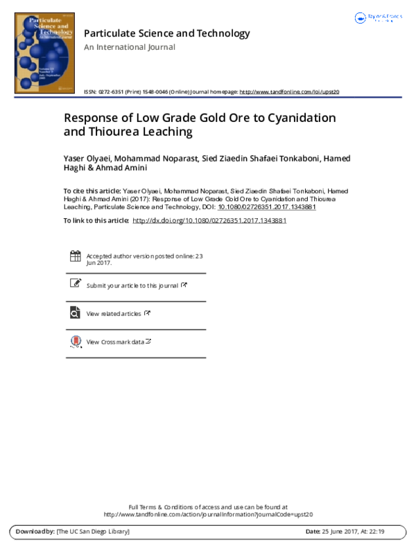 (PDF) Response of low-grade gold ore to cyanidation and thiourea leaching