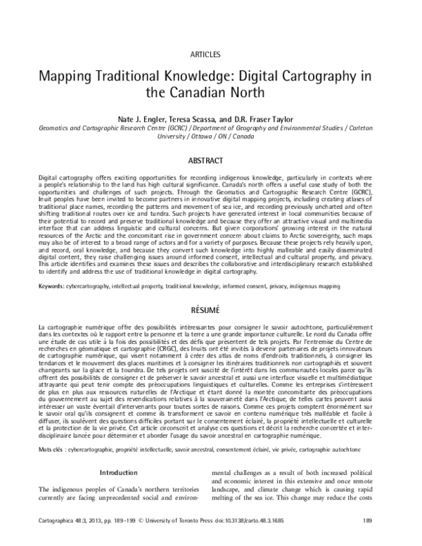 (PDF) Mapping Traditional Knowledge: Digital Cartography in the Canadian North