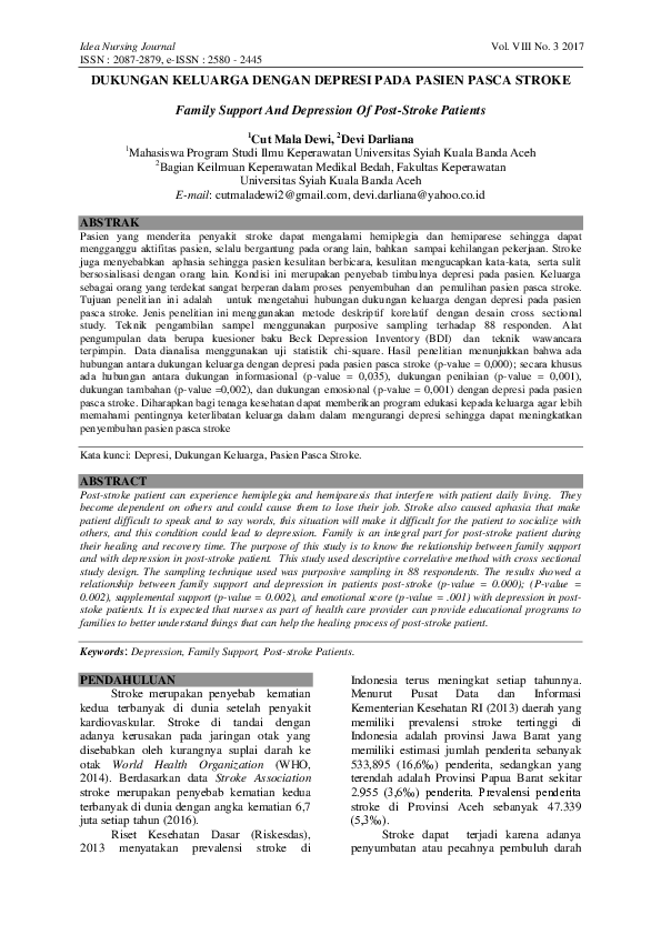 (PDF) Dukungan Keluarga Dengan Depresi Pada Pasien Pasca Stroke