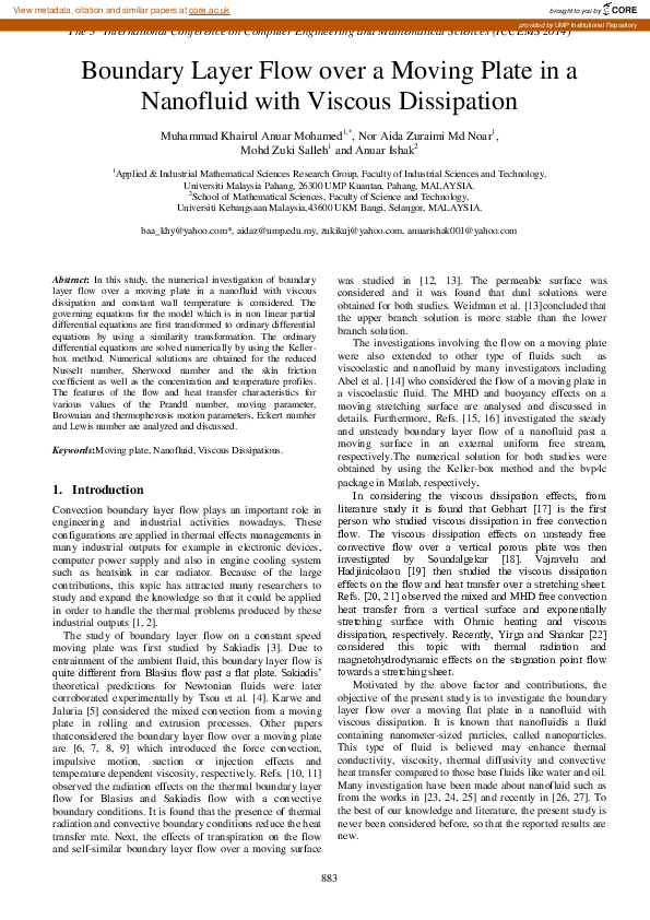 (PDF) Boundary Layer Flow over a Moving Plate in a Nanofluid with Viscous Dissipation