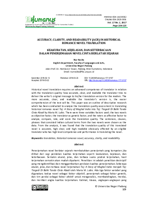 (PDF) Accuracy, Clarity, and Readability (Acr) in Historical Romance ...