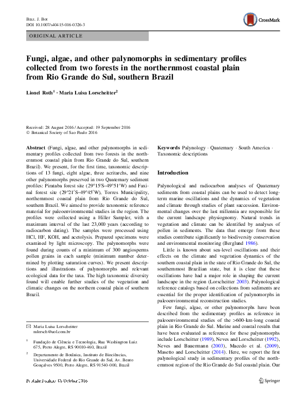 (PDF) Fungi, algae, and other palynomorphs in sedimentary profiles ...