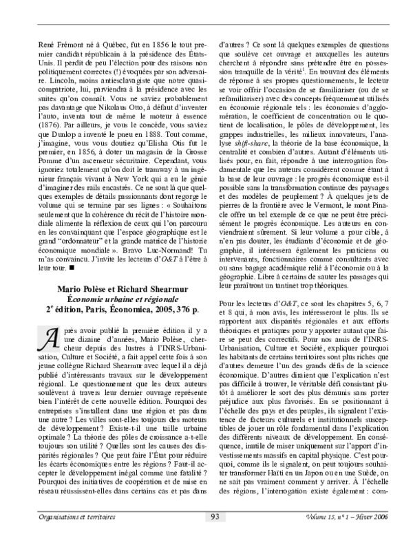 (PDF) Mario Polèse et Richard Shearmur Économie urbaine et régionale 2e ...