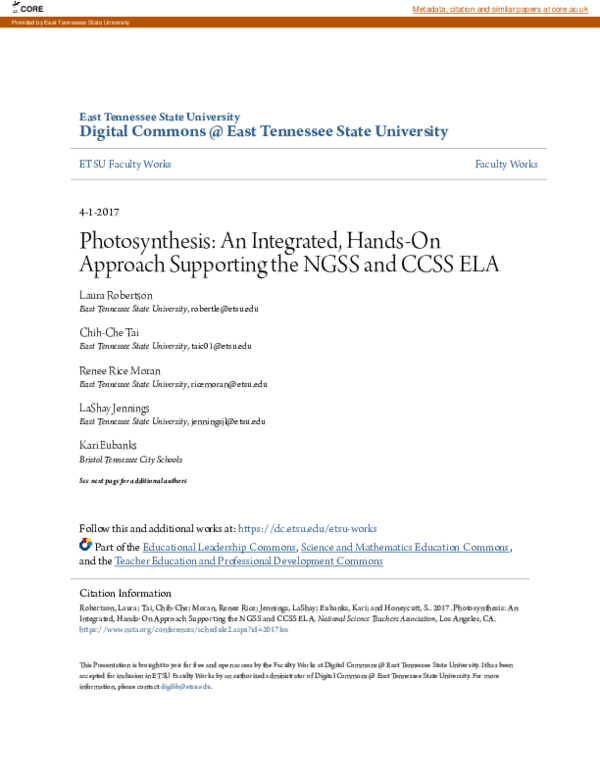 (PDF) Photosynthesis: An Integrated, Hands-On Approach Supporting the ...