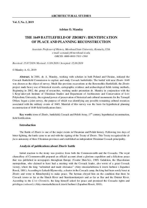 (PDF) The 1649 Battlefield of Zboriv: Identification of Place and ...