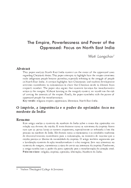 (PDF) The Empire, Powerlessness and Power of the Oppressed: Focus on North East India