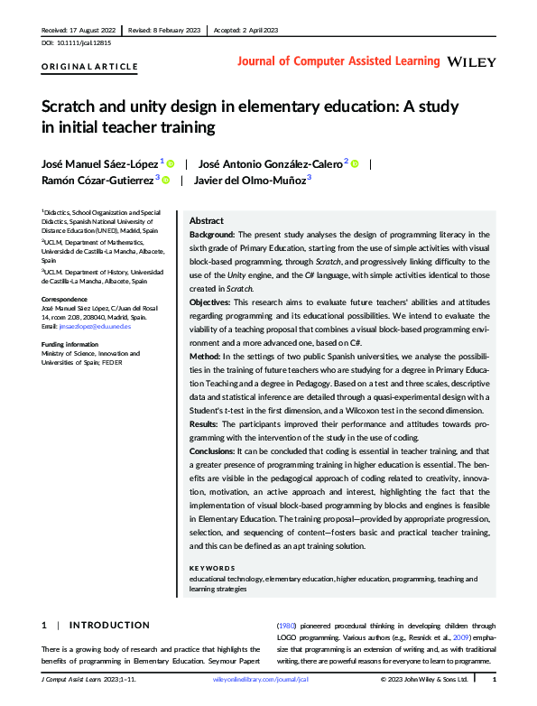 (PDF) Scratch and unity design in elementary education: A study in ...