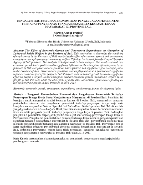 (PDF) Pengaruh Pertumbuhan Ekonomi Dan Pengeluaran Pemerintah Terhadap Penyerapan Tenaga Kerja ...