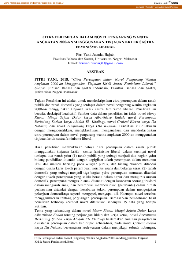 (PDF) Citra Perempuan dalam Novel Pengarang WanitaAngkatan 2000-an Menggunakan Tinjauan Kritik ...
