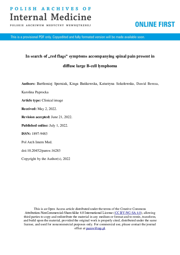 (PDF) In search of „red flags” symptoms accompanying spinal pain ...