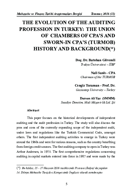 (PDF) The Evolution of the Auditing Profession in Turkey: The Union of ...