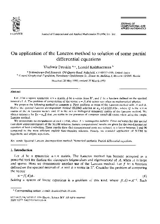 (PDF) On application of the Lanczos method to solution of some partial ...