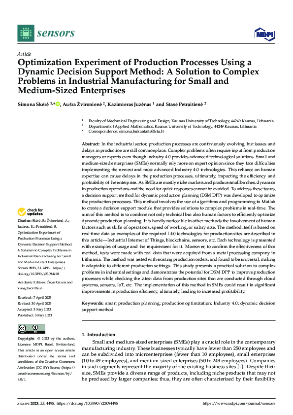 Pdf Optimization Experiment Of Production Processes Using A Dynamic Decision Support Method A