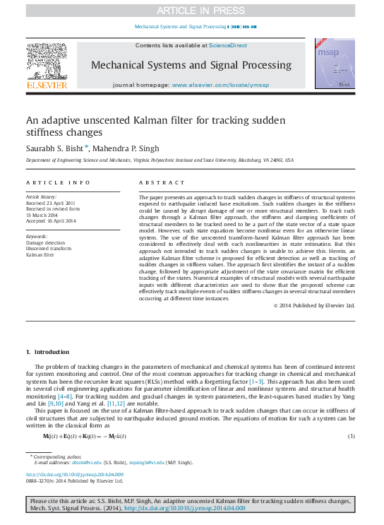 (PDF) An adaptive unscented Kalman filter for tracking sudden stiffness changes