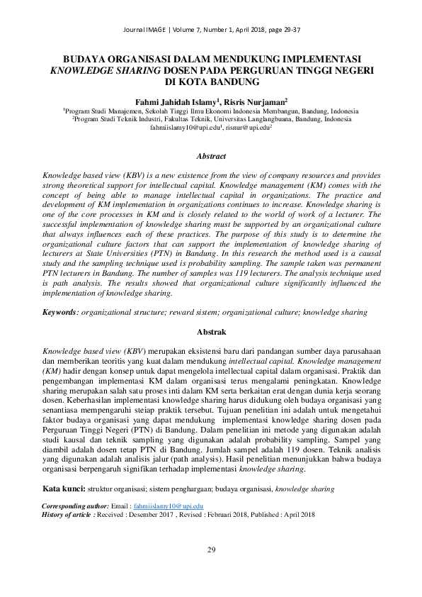(PDF) Budaya Organisasi Dalam Mendukung Implementasi Knowledge Sharing Dosen Pada Perguruan ...
