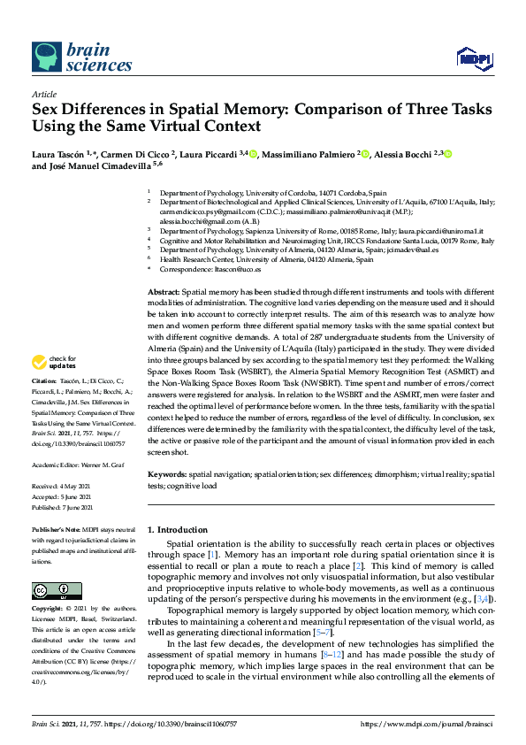 (PDF) Sex Differences in Spatial Memory: Comparison of Three Tasks ...
