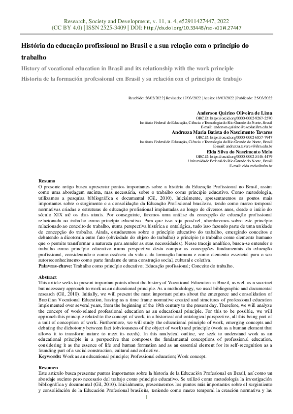 (PDF) História da educação profissional no Brasil e a sua relação com o ...